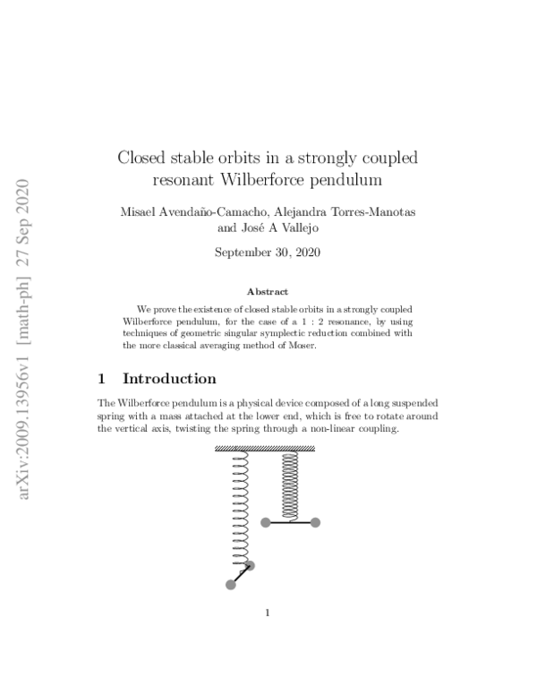 (PDF) Closed stable orbits in a strongly coupled resonant Wilberforce pendulum