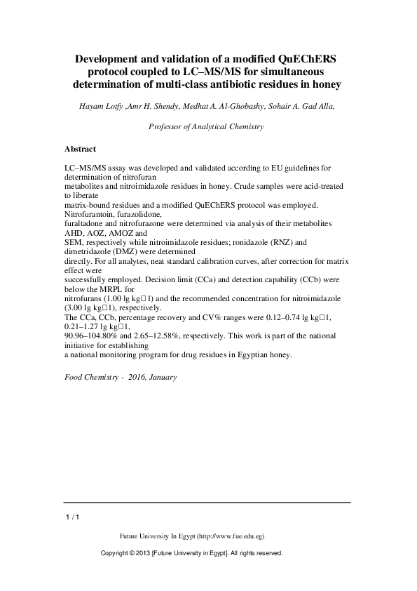 Pdf Development And Validation Of A Modified Quechers Protocol