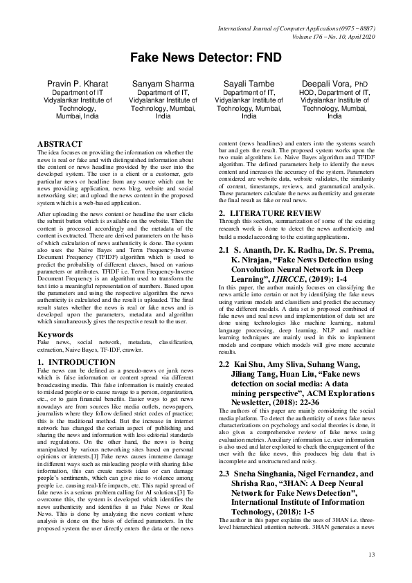 (PDF) Fake News Detector: FND