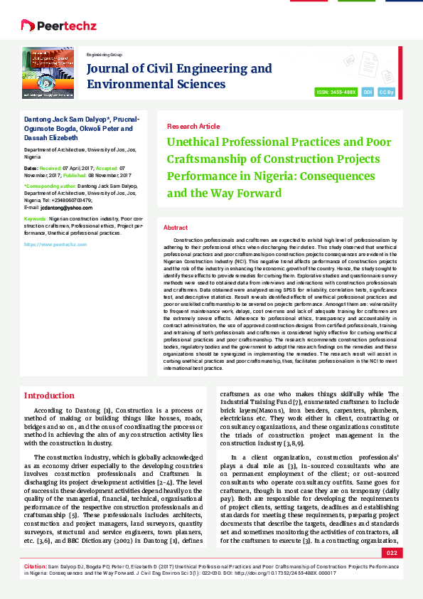 (PDF) Unethical Professional Practices and Poor Craftsmanship of ...