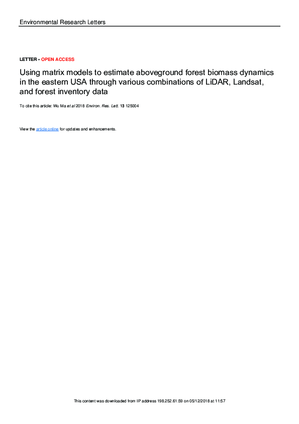 (PDF) Using matrix models to estimate aboveground forest biomass dynamics in the eastern USA ...