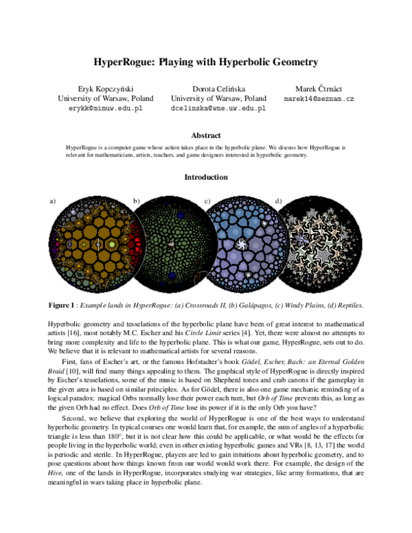 (PDF) HyperRogue: Playing with Hyperbolic Geometry | Dorota Celińska ...
