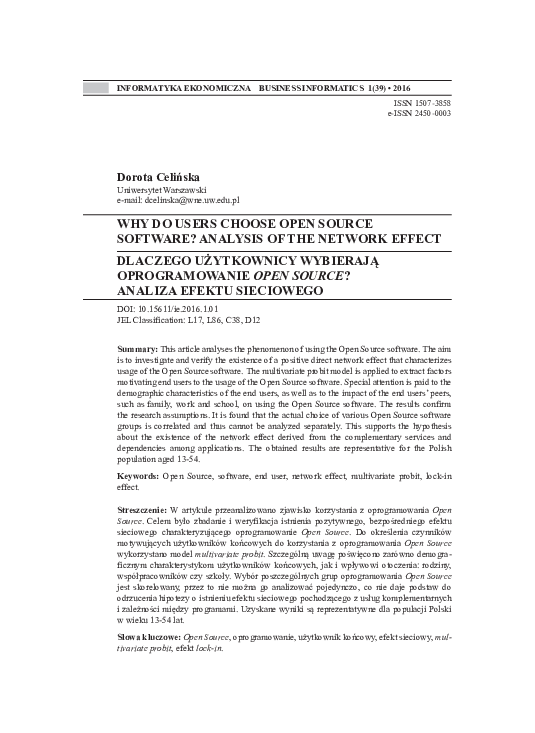 (PDF) Why do users choose Open Source software? Analysis of the network effect