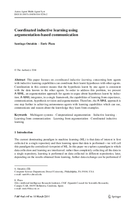 Pdf Coordinated Inductive Learning Using Argumentation Based 3991