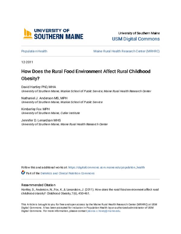 (PDF) How Does the Rural Food Environment Affect Rural Childhood Obesity?