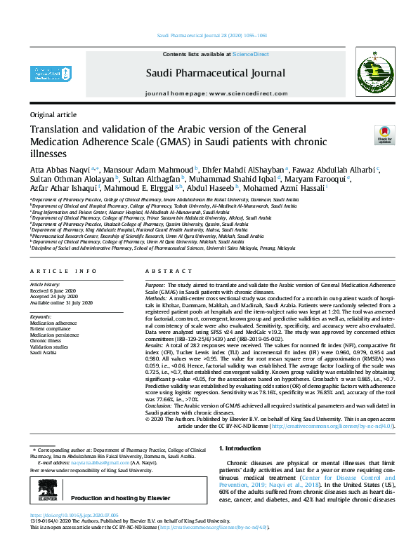 (PDF) Translation and validation of the Arabic version of the General ...