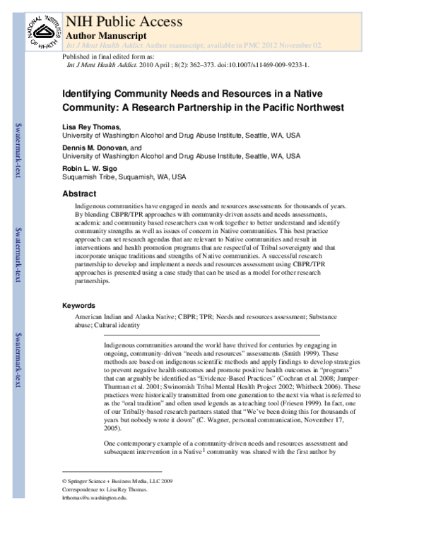 (PDF) Identifying Community Needs and Resources in a Native Community ...