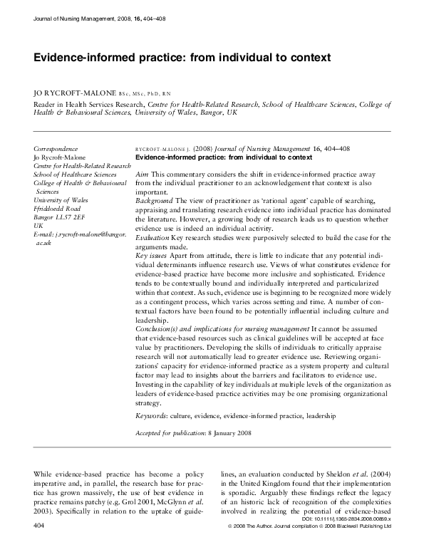 (PDF) Evidence-informed practice: from individual to context