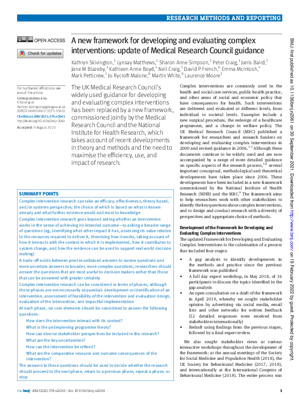 (PDF) A new framework for developing and evaluating complex ...