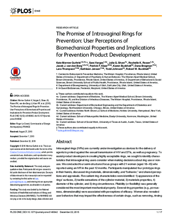 (PDF) The Promise of Intravaginal Rings for Prevention: User ...