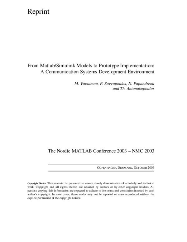 (PDF) Matlab/Simulink Models to Prototype Implementation: A ...