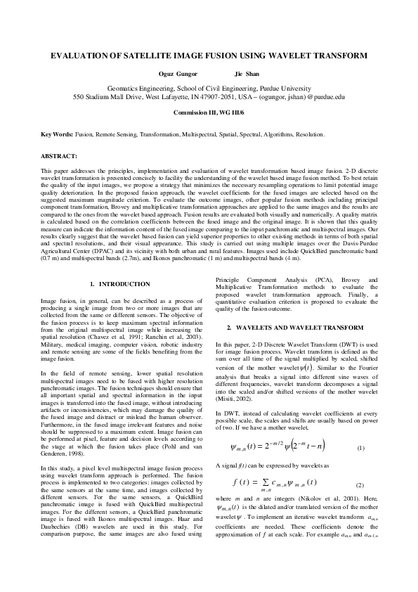 (PDF) Evaluation of Satellite Image Fusion Using Wavelet Transform