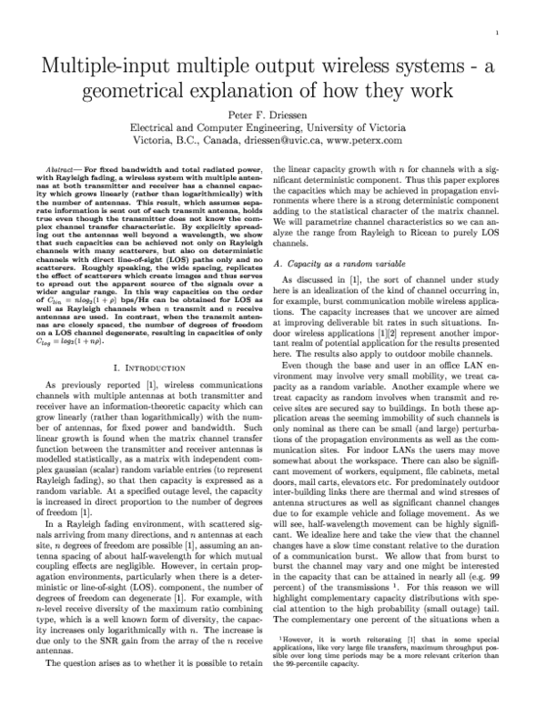 Pdf Multiple Input Multiple Output Wireless Systems A Geometrical Explanation Of How They Work