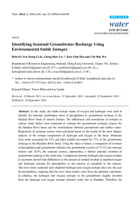 (PDF) Identifying Seasonal Groundwater Recharge Using Environmental Stable Isotopes