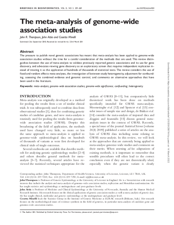 (PDF) The meta-analysis of genome-wide association studies