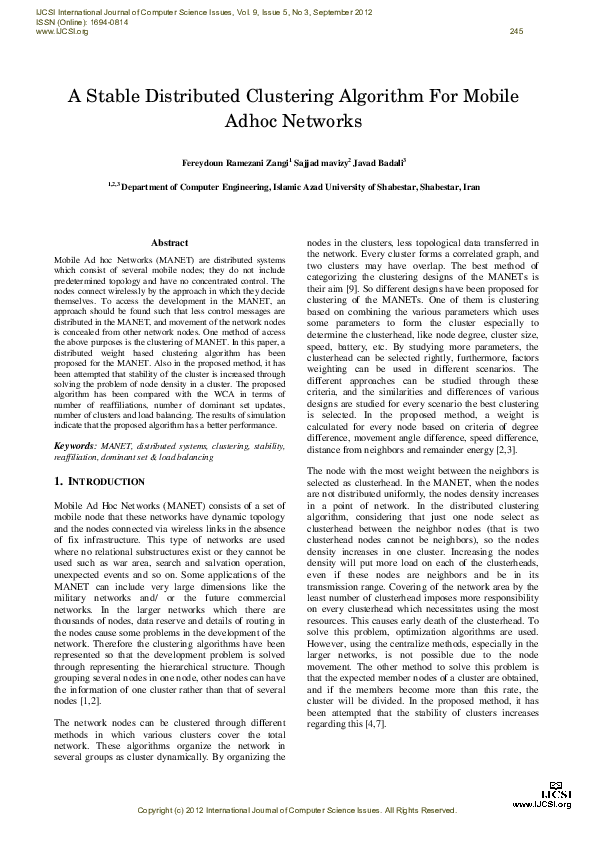 (PDF) A Stable Distributed Clustering Algorithm For Mobile Adhoc Networks