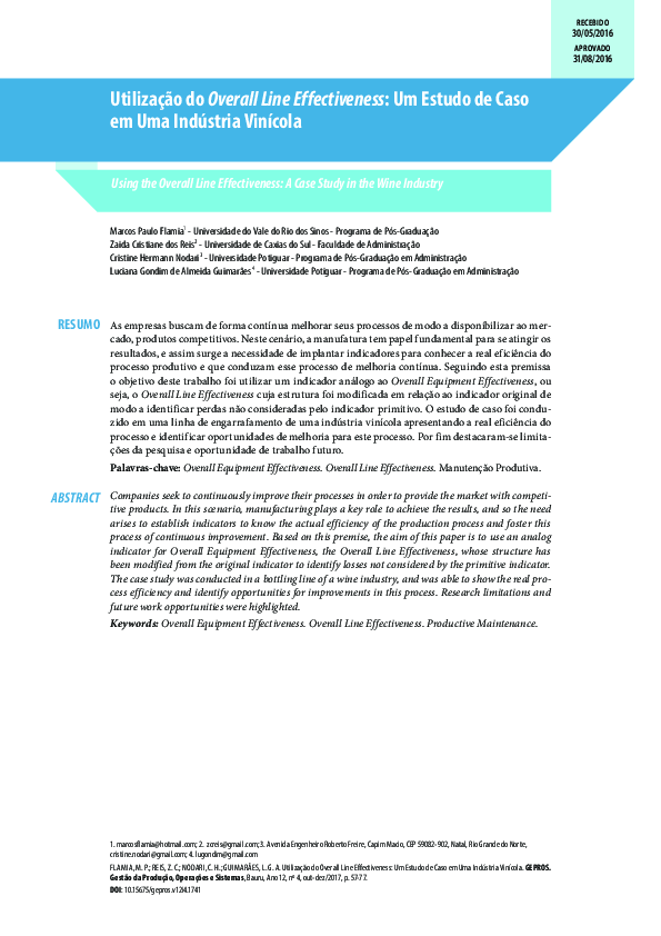 (PDF) Using the Overall Line Effectiveness: A Case Study in the Wine ...