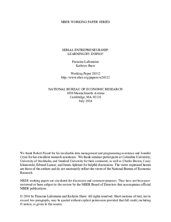 (PDF) Serial Entrepreneurship: Learning by Doing?