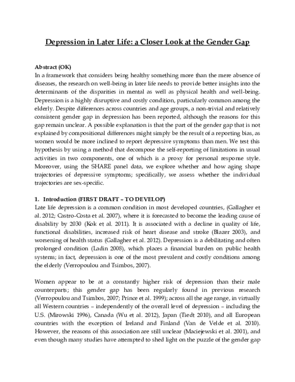 (PDF) Depression in later life: A closer look at the gender gap