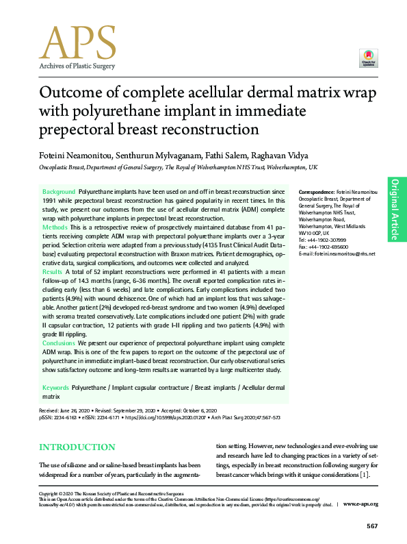 (PDF) Outcome of complete acellular dermal matrix wrap with ...
