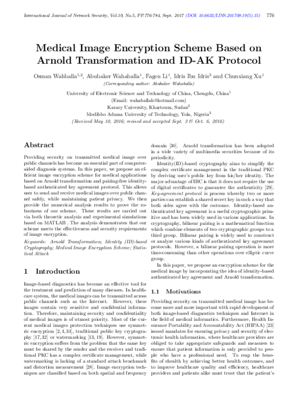 (PDF) Medical Image Encryption Scheme Based on Arnold Transformation ...