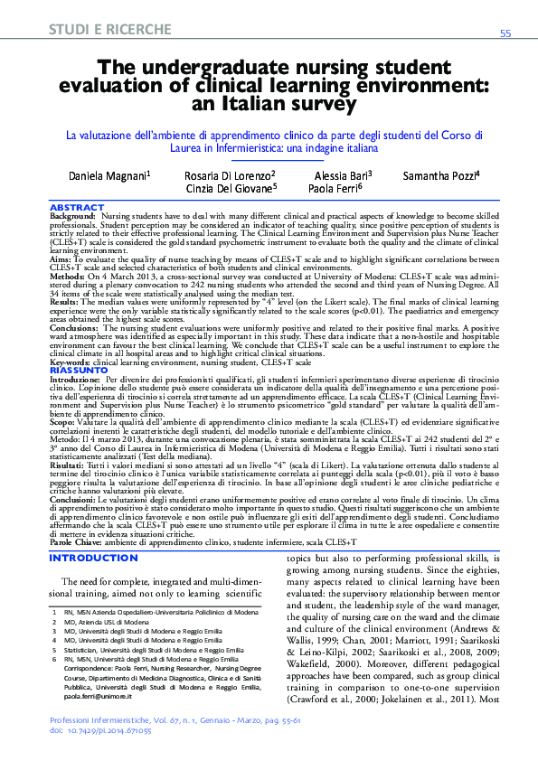 (PDF) The undergraduate nursing student evaluation of clinical learning ...