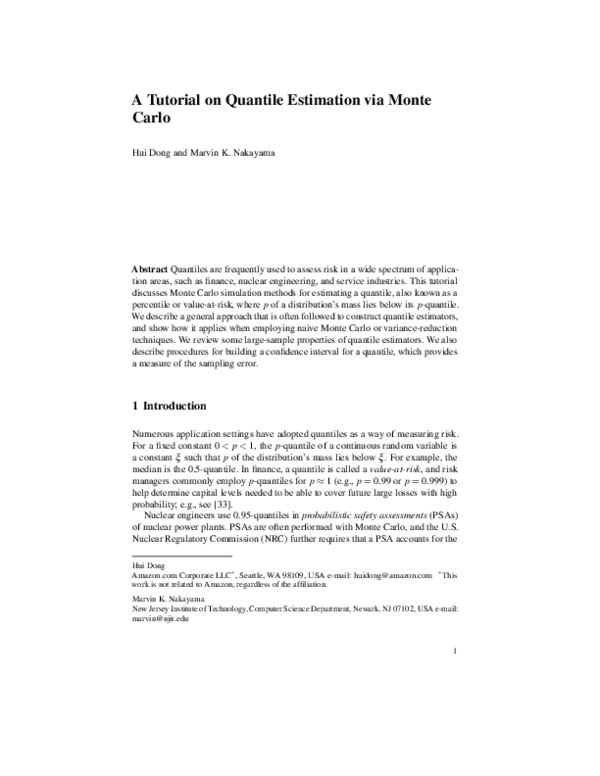 Pdf A Tutorial On Quantile Estimation Via Monte Carlo