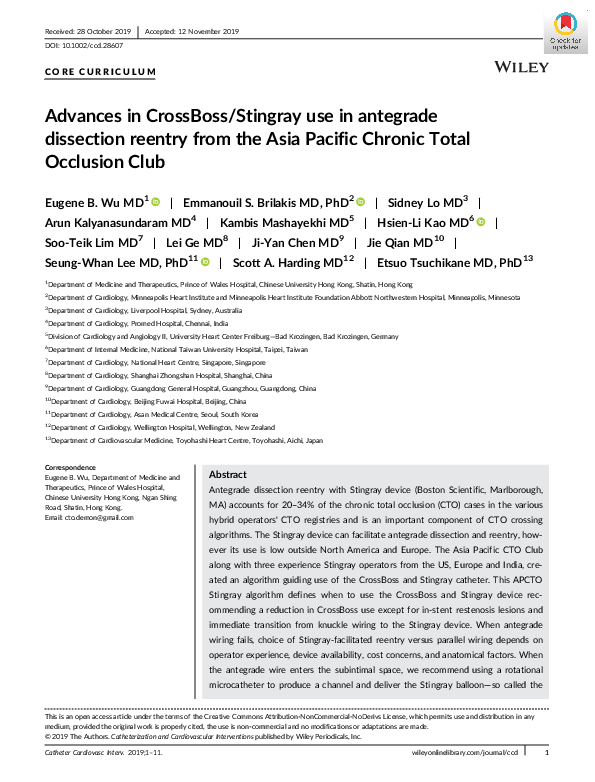 (PDF) Advances in CrossBoss/Stingray use in antegrade dissection ...