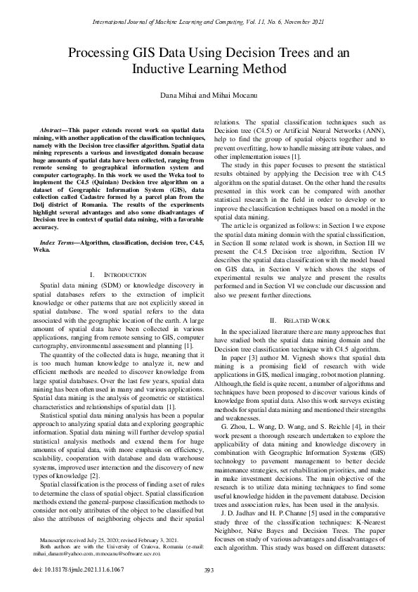 Pdf Processing Gis Data Using Decision Trees And An Inductive Learning Method