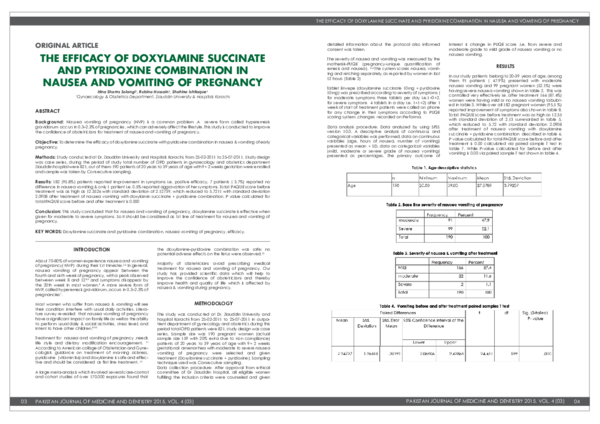 Pdf The Efficacy Of Doxylamine Succinate And Pyridoxine Combination In Nausea And Vomiting Of