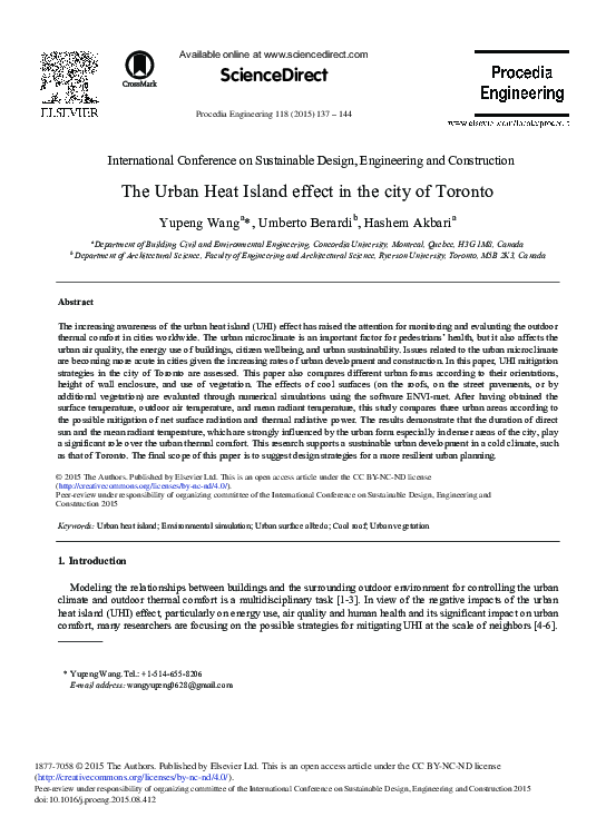 (PDF) The Urban Heat Island Effect in the City of Toronto