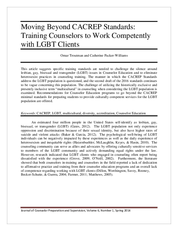 (PDF) Moving Beyond CACREP Standards: Training Counselors to Work ...