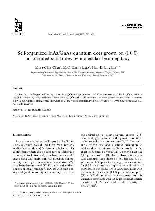 (PDF) Self-organized InAs/GaAs quantum dots grown on (1 0 0 ...
