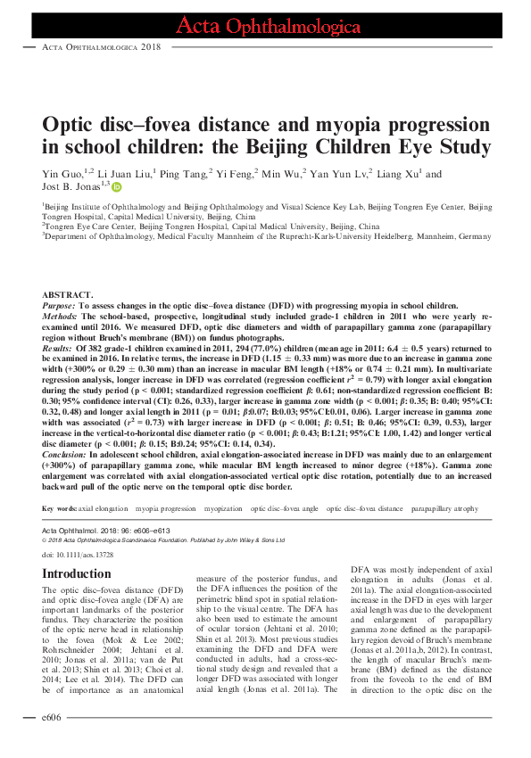 (PDF) Optic disc-fovea distance and myopia progression in school ...