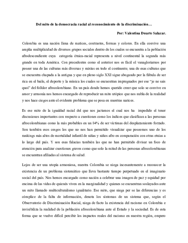 (DOC) Del mito de la democracia racial al reconocimiento de la ...