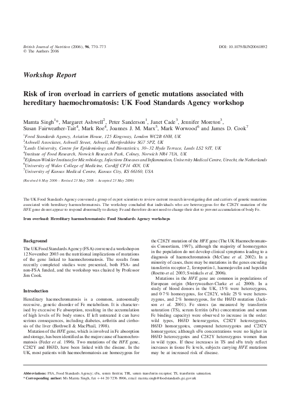 (PDF) Risk of iron overload in carriers of genetic mutations associated ...