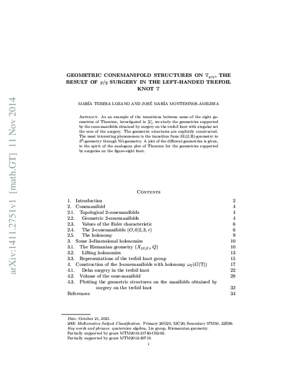(PDF) Geometric conemanifold structures on $\mathbb{T}_{p/q}$, the ...