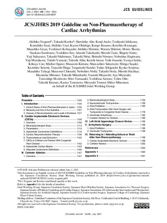 (PDF) JCS/JHRS 2019 Guideline on Non-Pharmacotherapy of Cardiac Arrhythmias