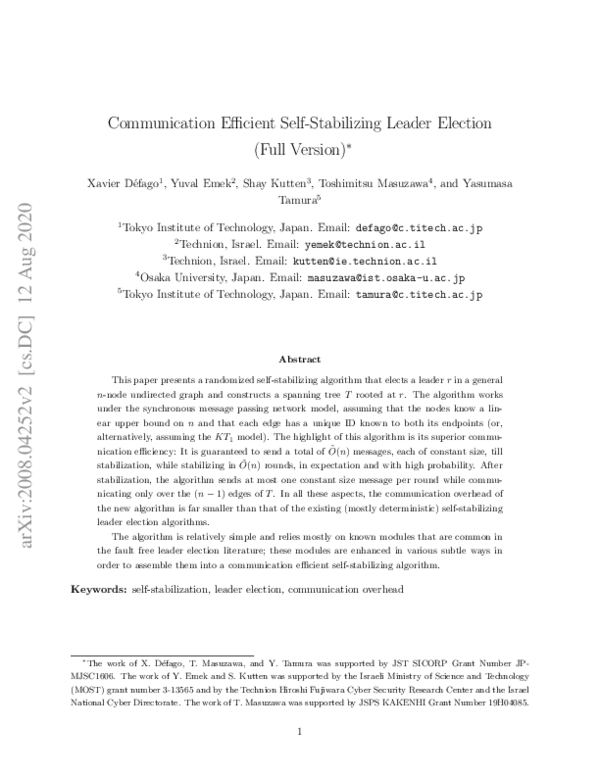 (PDF) Communication Efficient Self-Stabilizing Leader Election (Full Version)