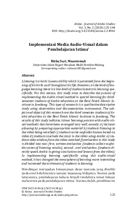 (PDF) Implementasi Media Audio-Visual dalam Pembelajaran Istima‘