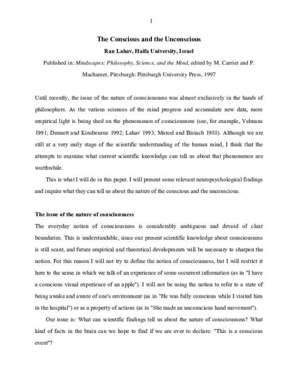 (PDF) The Conscious and the Non-Conscious