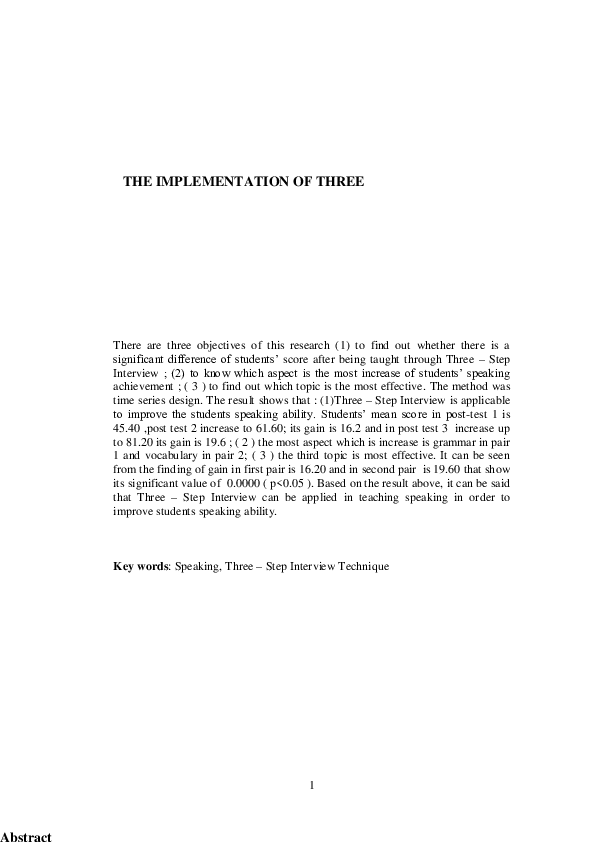(PDF) The Implementation of Three-Step Interview Technique in Teaching ...