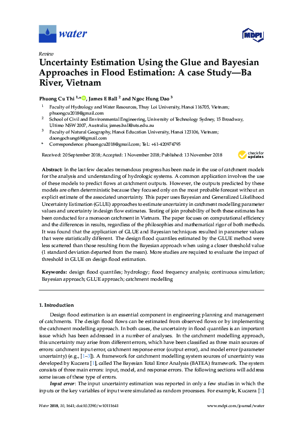 (PDF) Uncertainty Estimation Using the Glue and Bayesian Approaches in Flood Estimation: A case ...