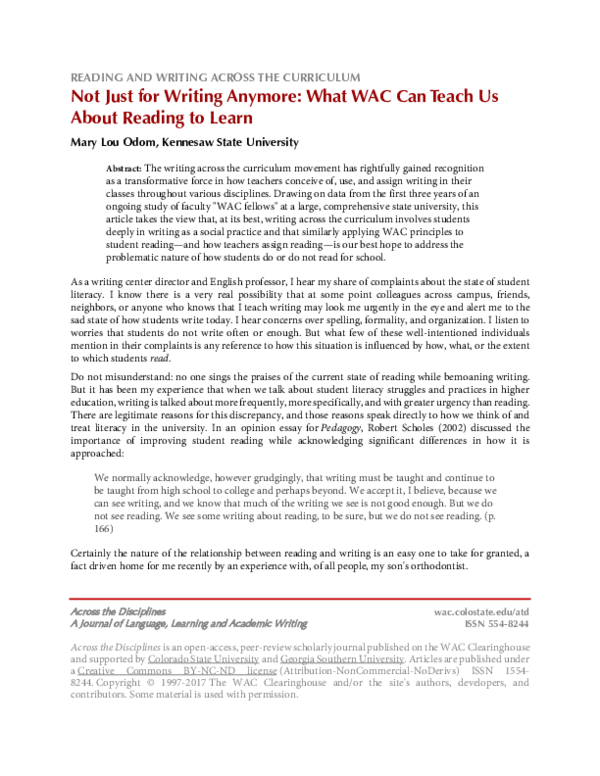 (PDF) Across the Disciplines A Journal of Language, Learning and ...