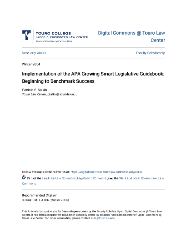 (PDF) Implementation of the APA Growing Smart Legislative Guidebook ...