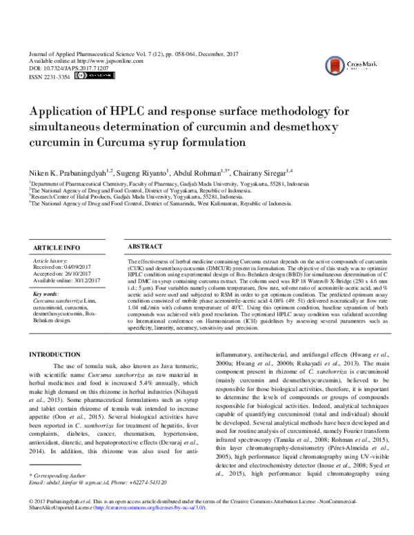 (PDF) Application of HPLC and response surface methodology for ...