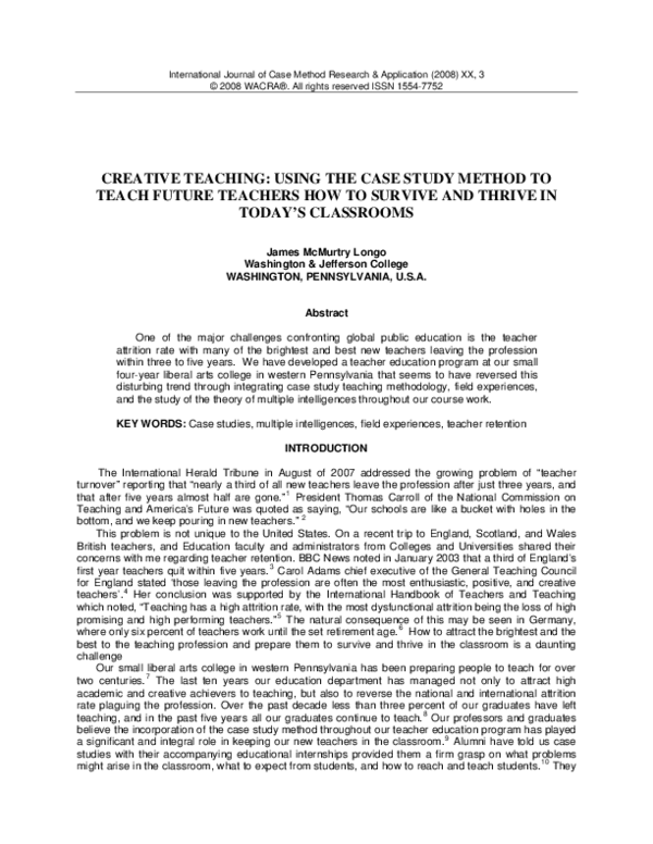 (PDF) Creative Teaching: Using the Case Study Method to Teach Future ...