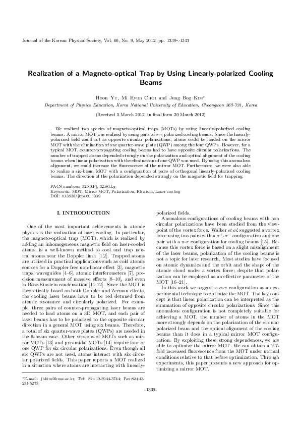 (PDF) Realization of a magneto-optical trap by using linearly-polarized ...