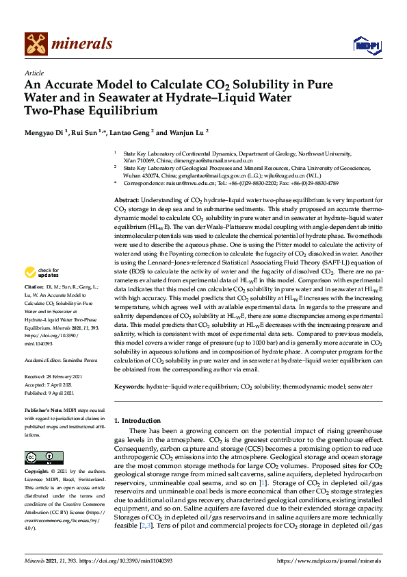 (PDF) An Accurate Model to Calculate CO2 Solubility in Pure Water and ...