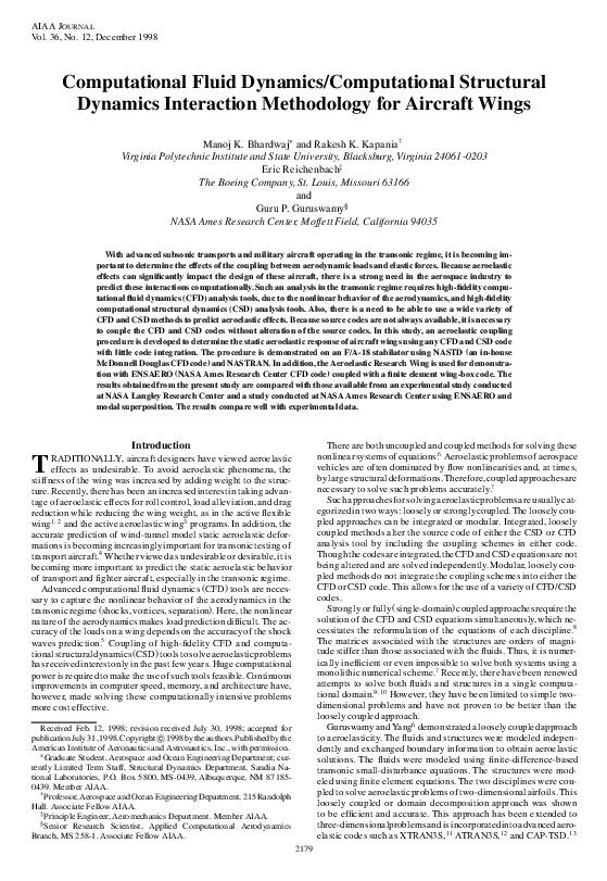 Pdf Computational Fluid Dynamicscomputational Structural Dynamics